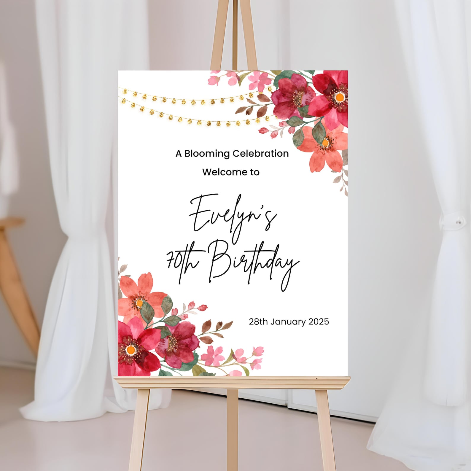 Adult Birthday Welcome Sign, Elegant Minimalist Floral Welcome Birthday ...