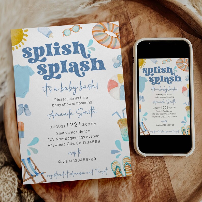 Splish Splash Baby Shower Invitation Boy, Summer Beach Baby Bash ...