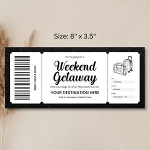 Editable Weekend Getaway Gift Voucher, Printable Weekend Away Surprise ...