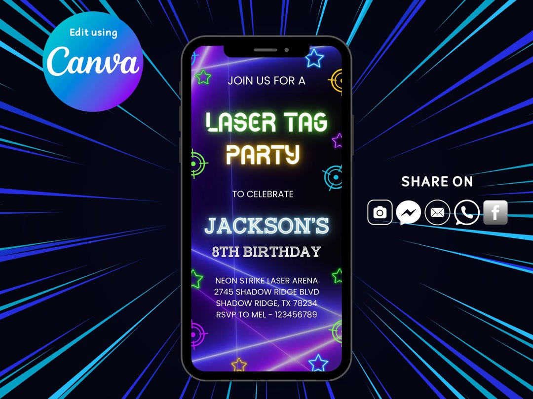 Laser Tag Birthday Digital Invitation, Laser Tag Party Invite, Animated ...