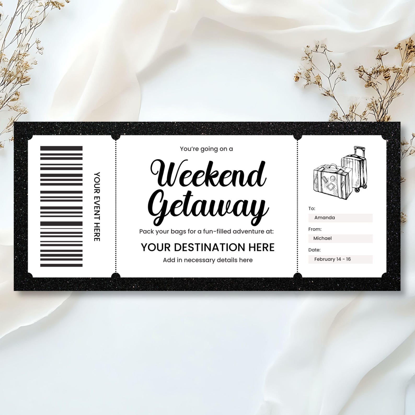 Editable Weekend Getaway Gift Voucher, Printable Weekend Away Surprise ...