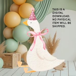 Printable One Silly Goose Big Decor Cutout, Goose With Pink Party Hat ...