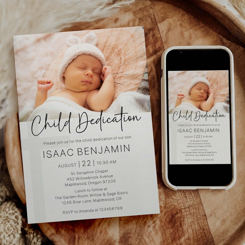Child Dedication Invitation With Photo, Minimalist Child Dedication ...