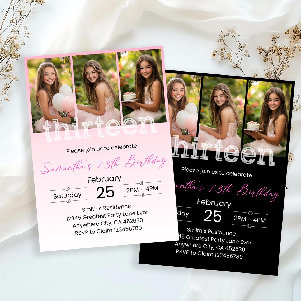 13th Birthday Photo Invitation Template, Editable 13th Birthday Party ...
