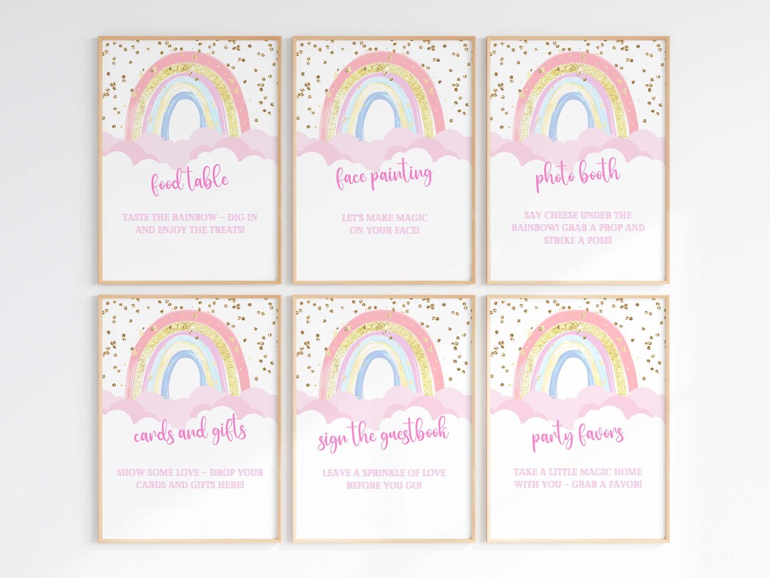 Pastel Rainbow Party Signs Bundle, Editable Rainbow Table Signs, Pastel ...