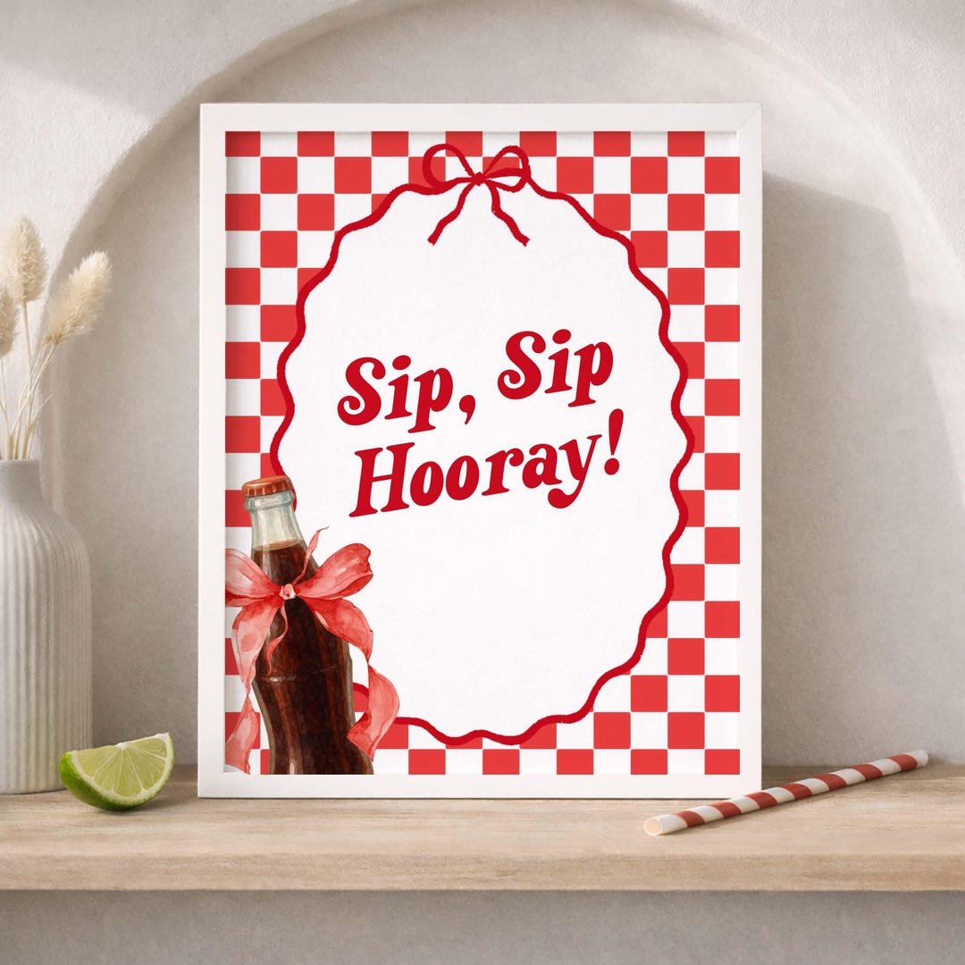 Sip Sip Hooray Soda Bar Sign, Red & White Soda Theme Baby Shower ...