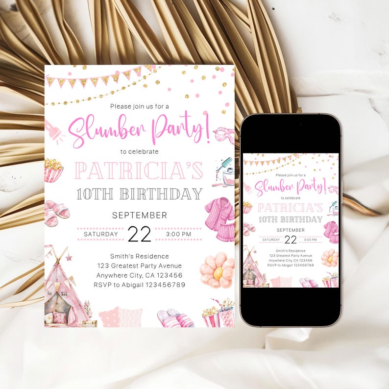 Editable Slumber Party Invitation, Sleepover Birthday Invitation ...