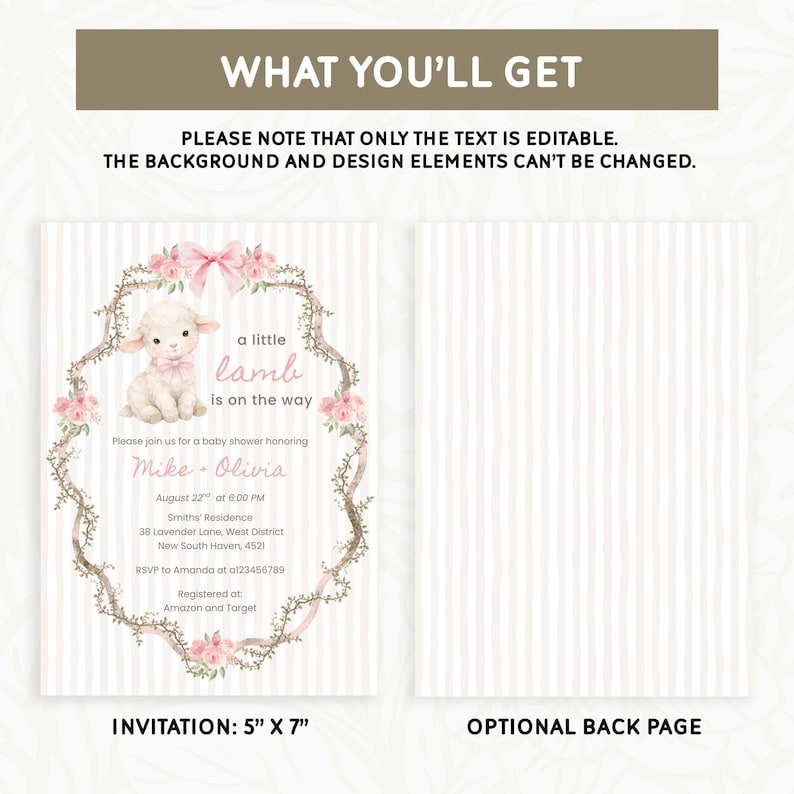 Little Lamb Baby Shower Invitation, Lamb With Pink Bow Girl Shower ...