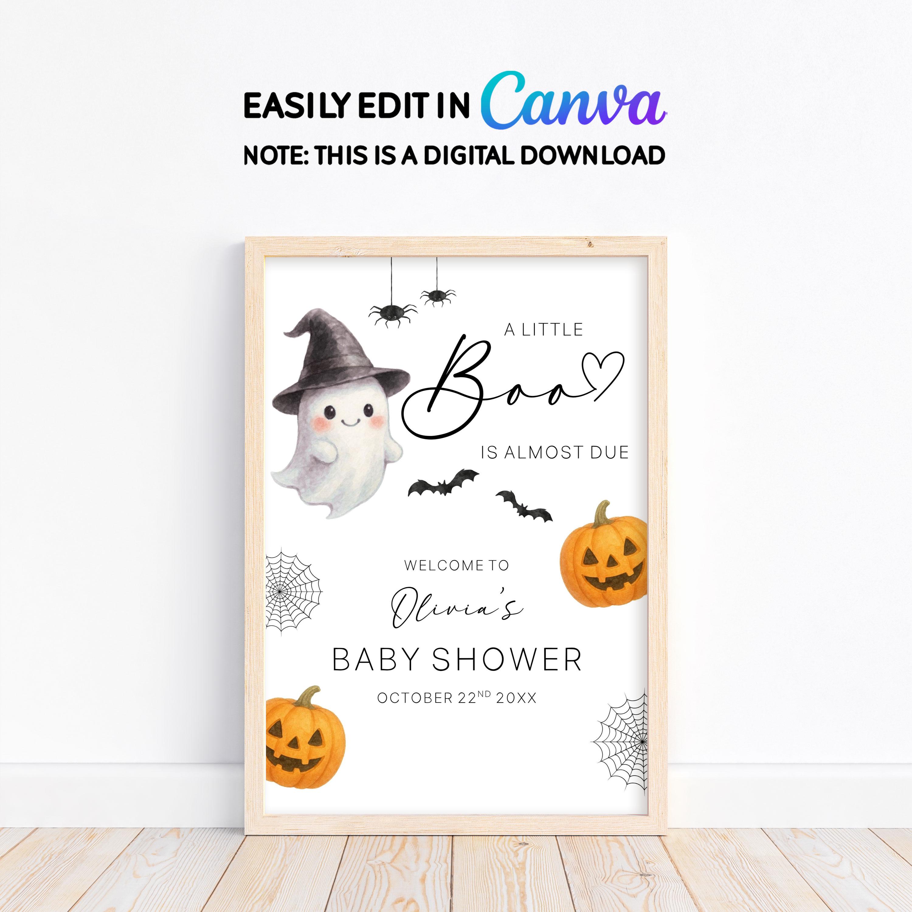 Little Boo is Almost Due Baby Shower Welcome Sign, Cute Ghost Pumpkin ...