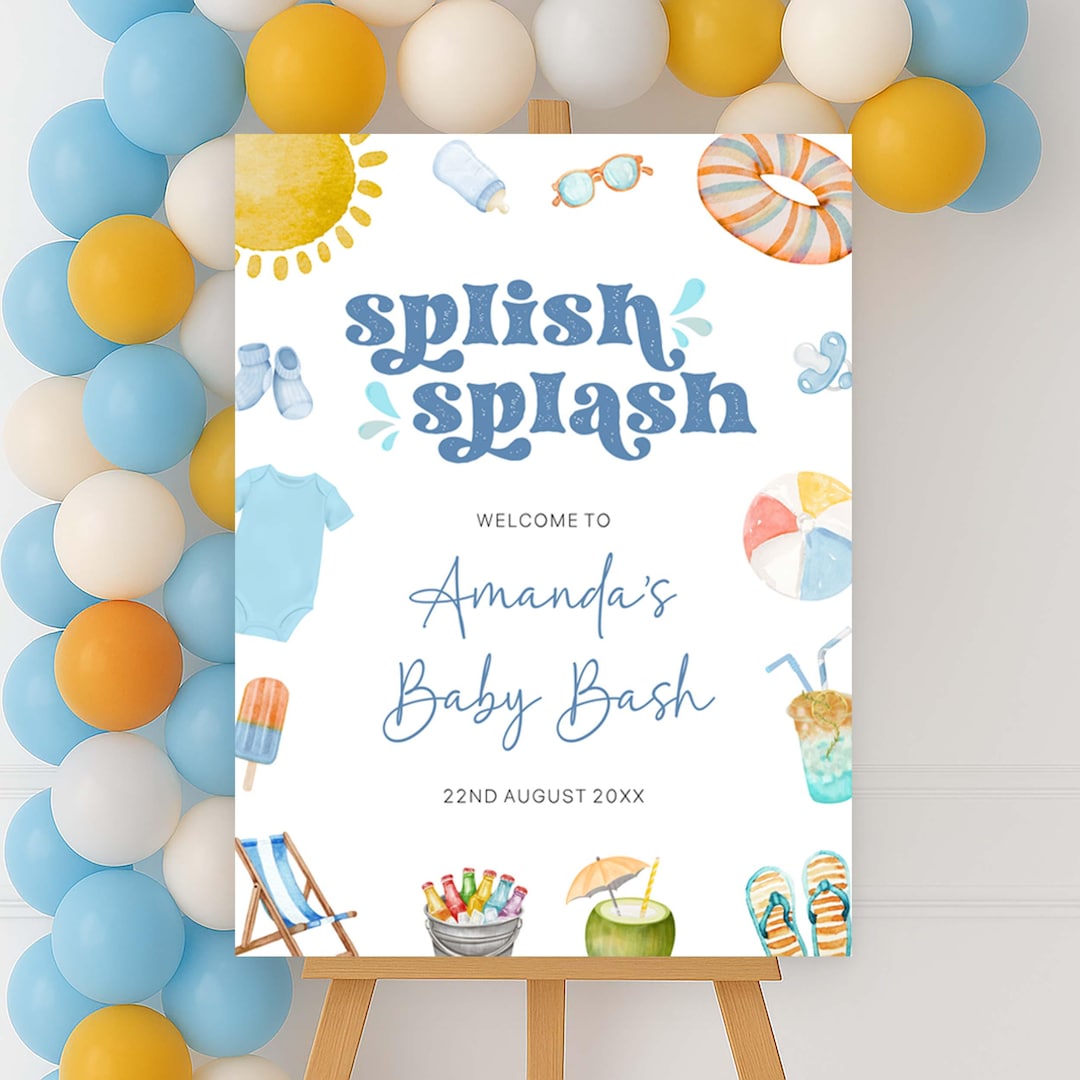 Splish Splash Baby Shower Welcome Sign, Summer Beach Baby Bash Welcome ...