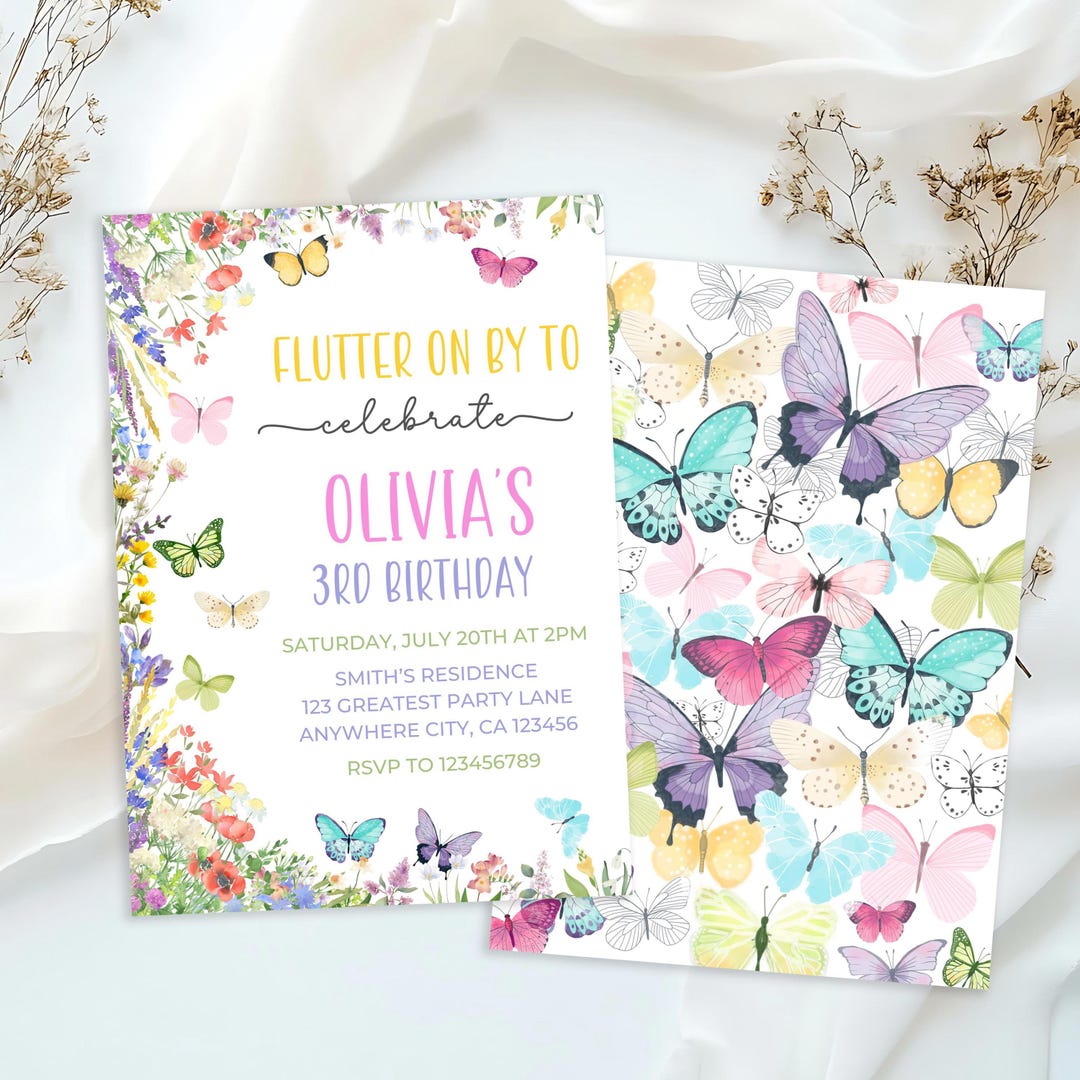 Pastel Butterfly Birthday Invitation, Editable Colorful Butterfly ...