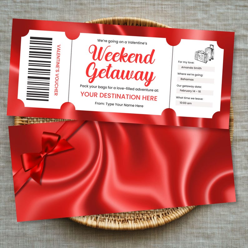 Editable Valentines Weekend Getaway Gift Voucher, Surprise Trip Voucher ...