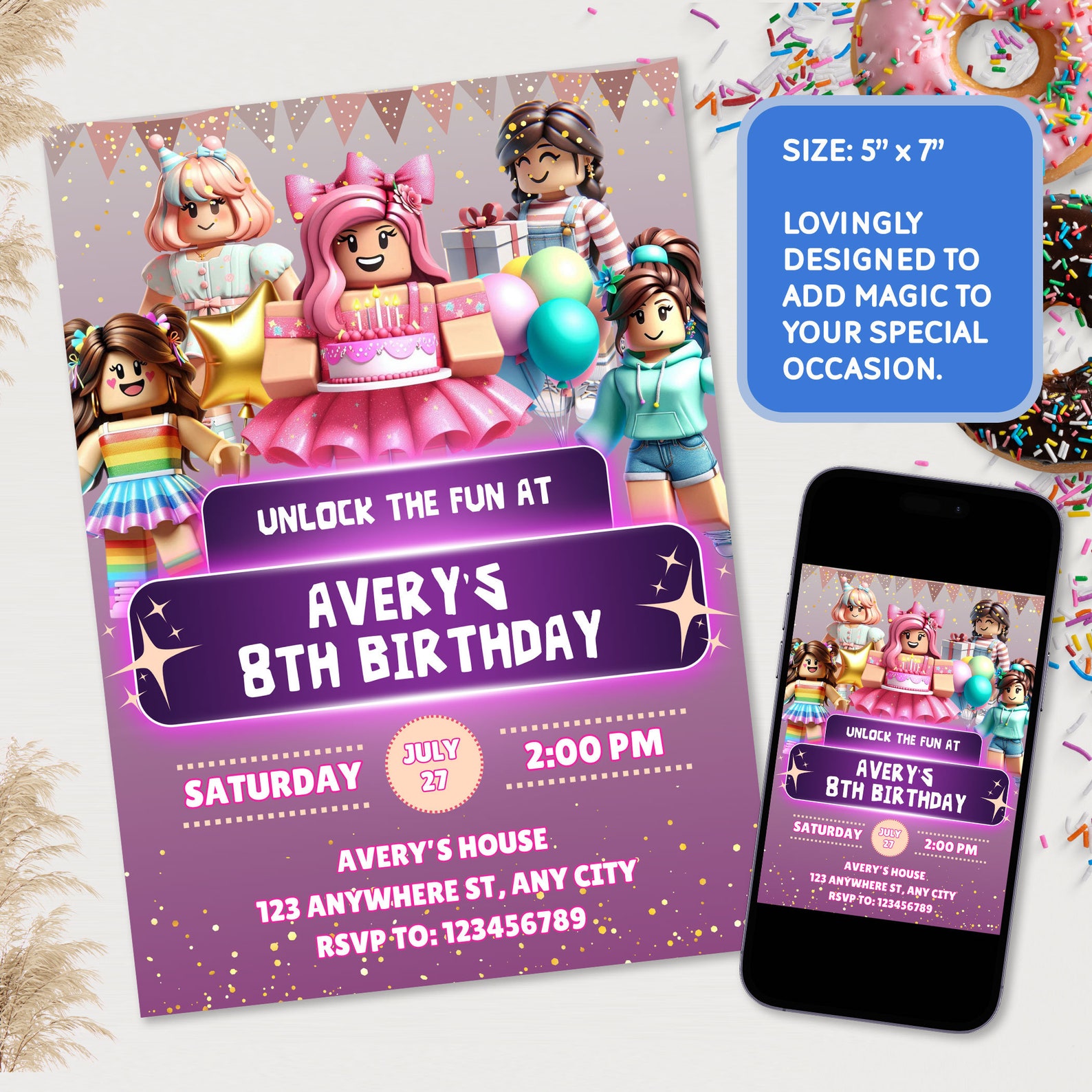Roblox Girl Birthday Invitation, Digital Birthday Invitation, Roblox ...