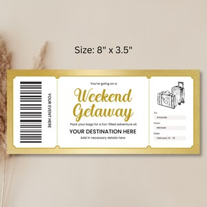 Editable Weekend Getaway Gift Voucher, Printable Weekend Away Surprise ...