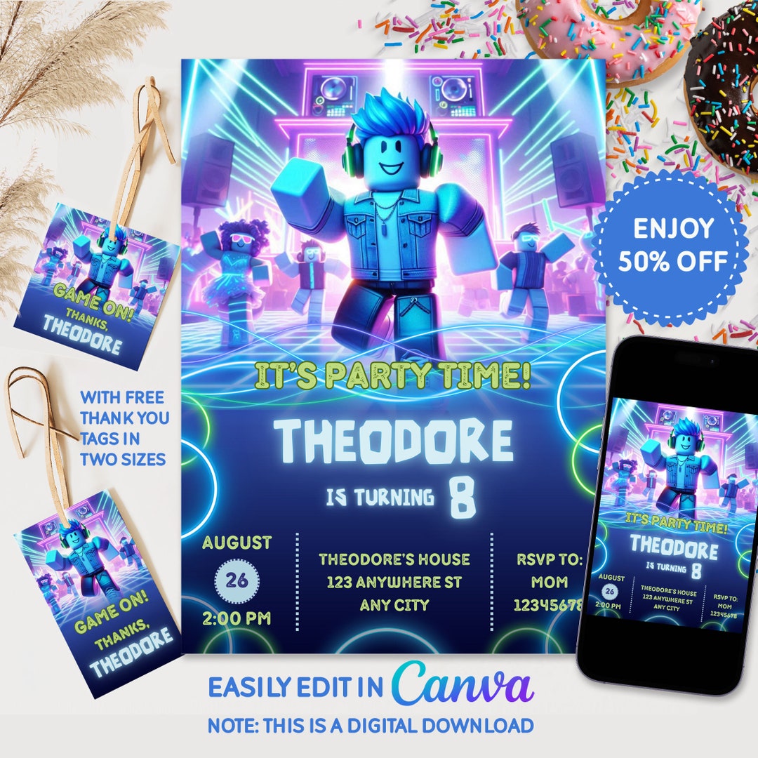 Editable Roblox Birthday Invitation, Roblox Birthday, Digital Roblox ...