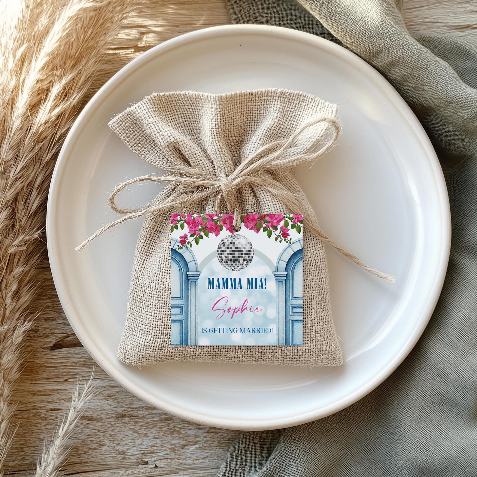 Editable Greek Island Thank You Tags, Retro Disco Square Party Bag ...