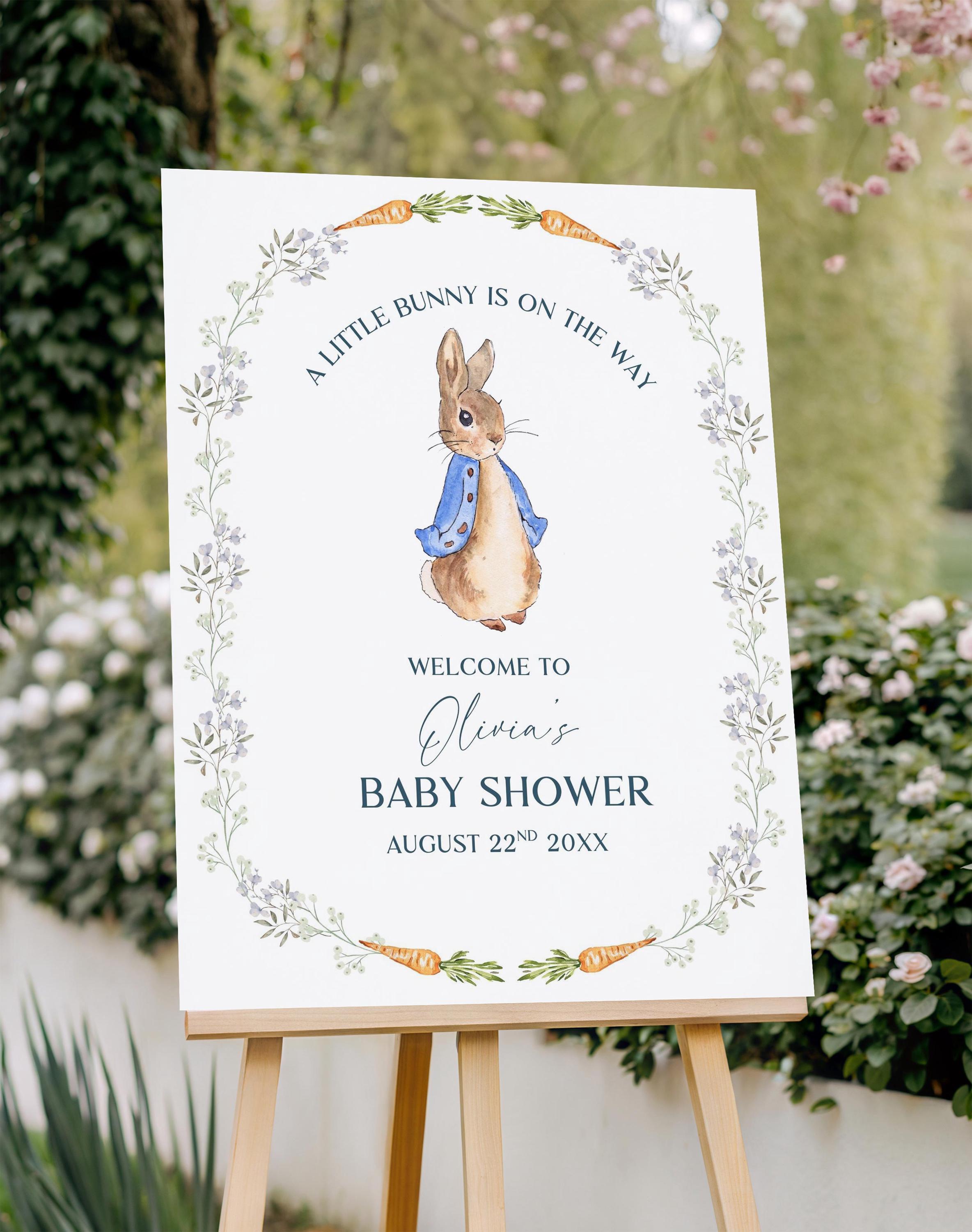 Peter Rabbit Baby Shower Welcome Sign Blue, A Little Bunny is on the ...