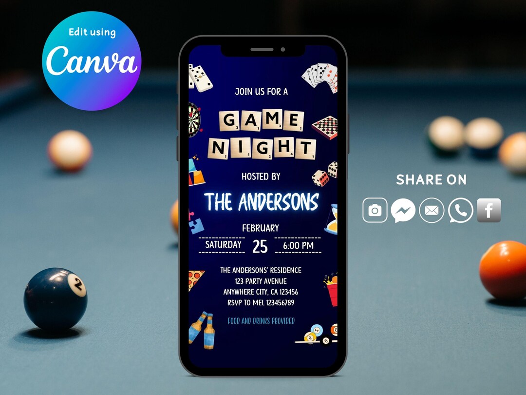 Game Night Digital Invitation, Game Night Video Invitation, Animated ...