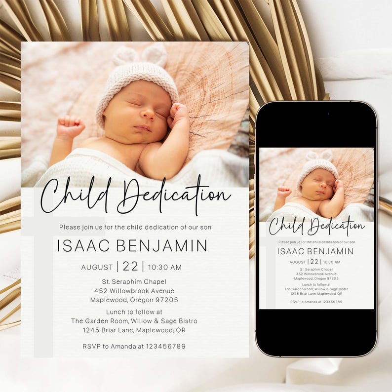 Child Dedication Invitation With Photo, Minimalist Child Dedication ...