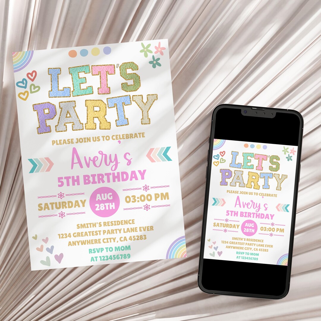 Editable Patch Letter Invitation, Preppy Invitation Girl, Cute Pastel ...