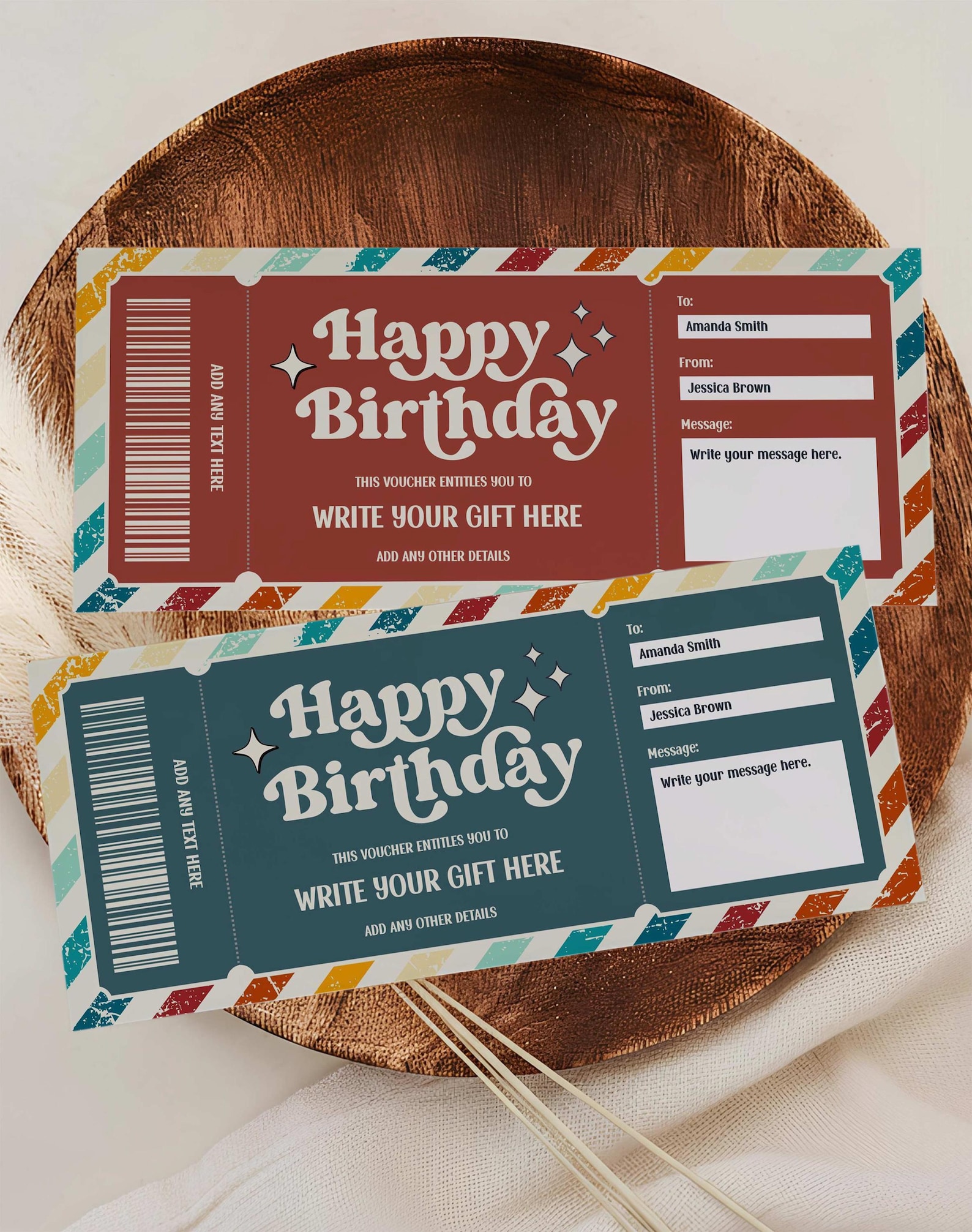 Retro Birthday Gift Voucher Template: Editable Coupon Ticket (digital ...