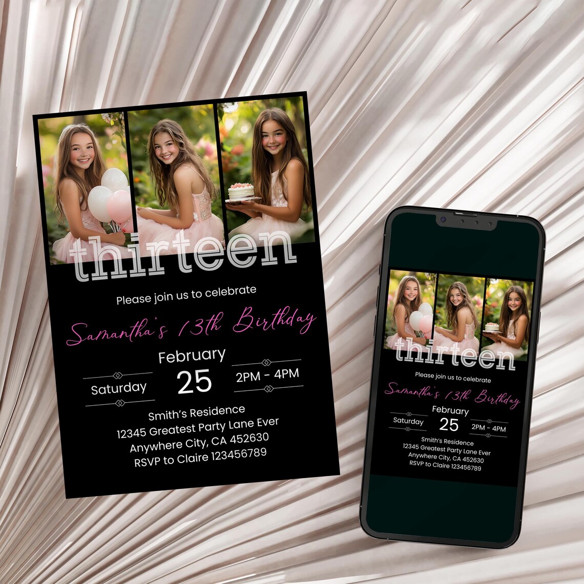 13th Birthday Photo Invitation Template, Editable 13th Birthday Party ...