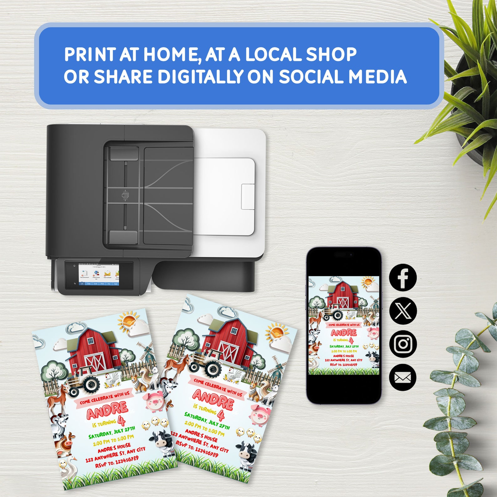 Editable Farm Birthday Invitation, Farm Animals Birthday Invite, Farm ...