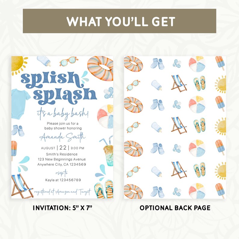 Splish Splash Baby Shower Invitation Boy, Summer Beach Baby Bash ...