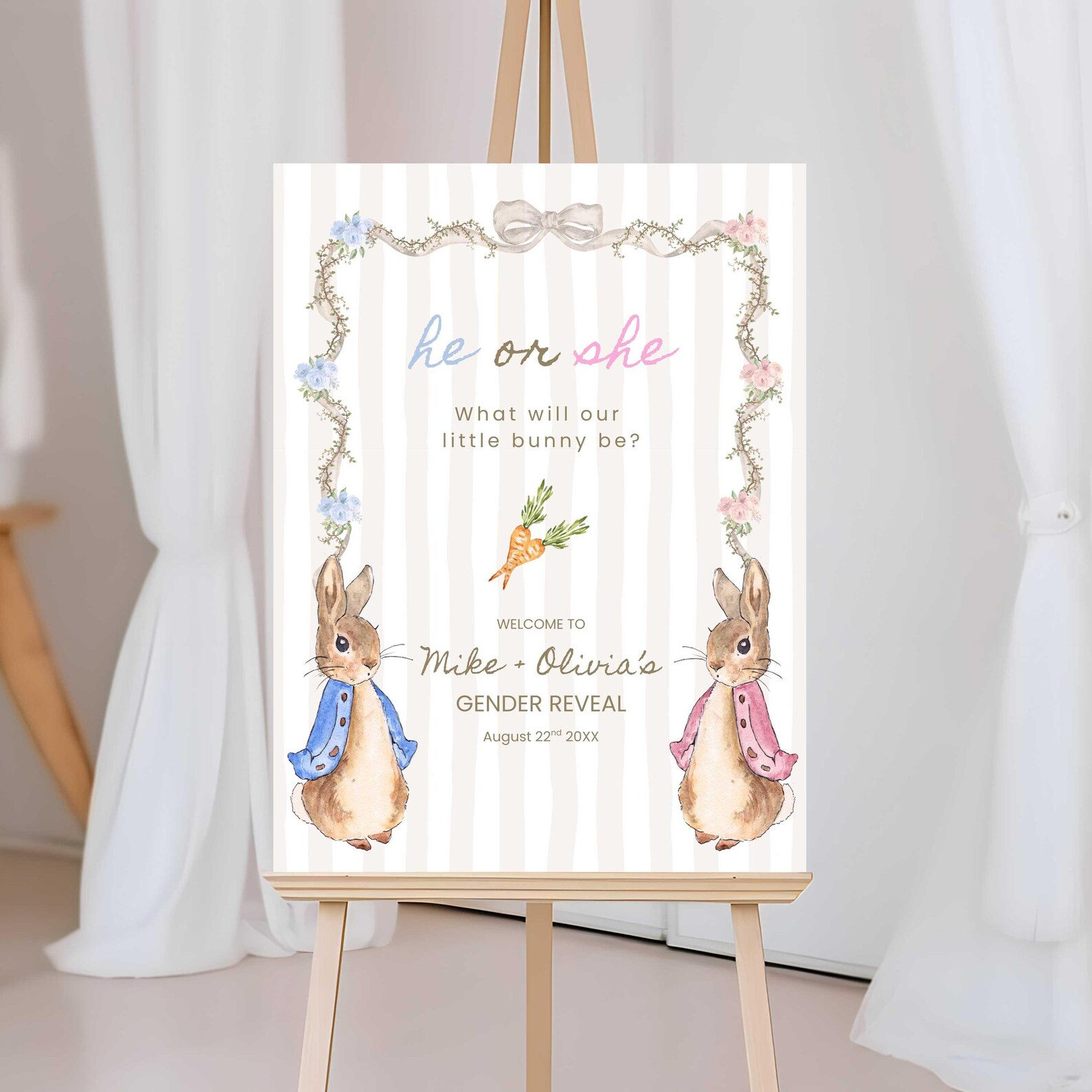 Peter Rabbit Gender Reveal Welcome Sign, He or She Boy or Girl, Pink ...