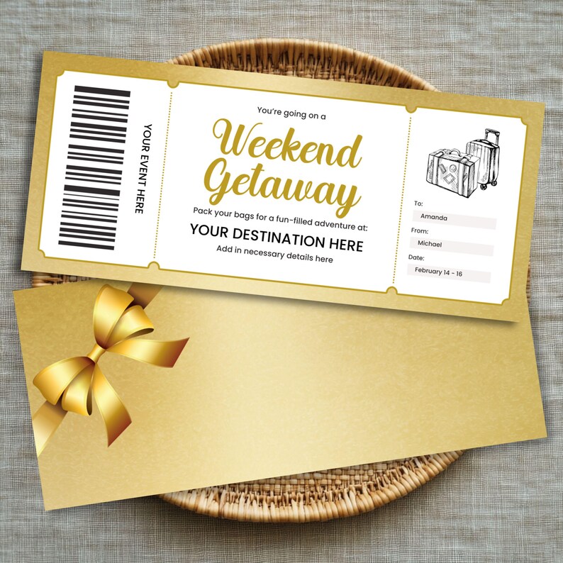 Editable Weekend Getaway Gift Voucher, Printable Weekend Away Surprise ...