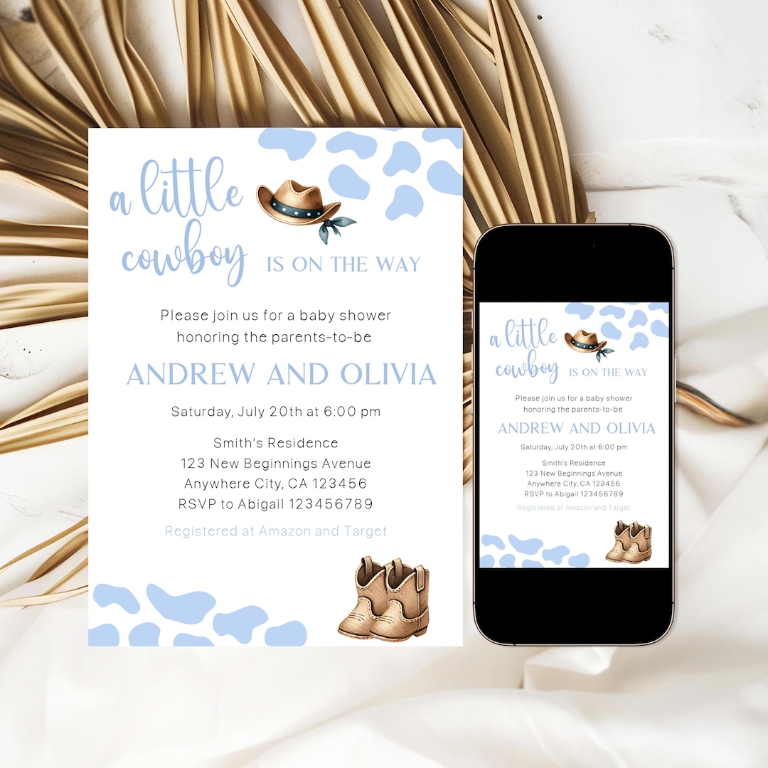 Little Cowboy Baby Shower Invitation, Editable A Little Cowboy is on ...