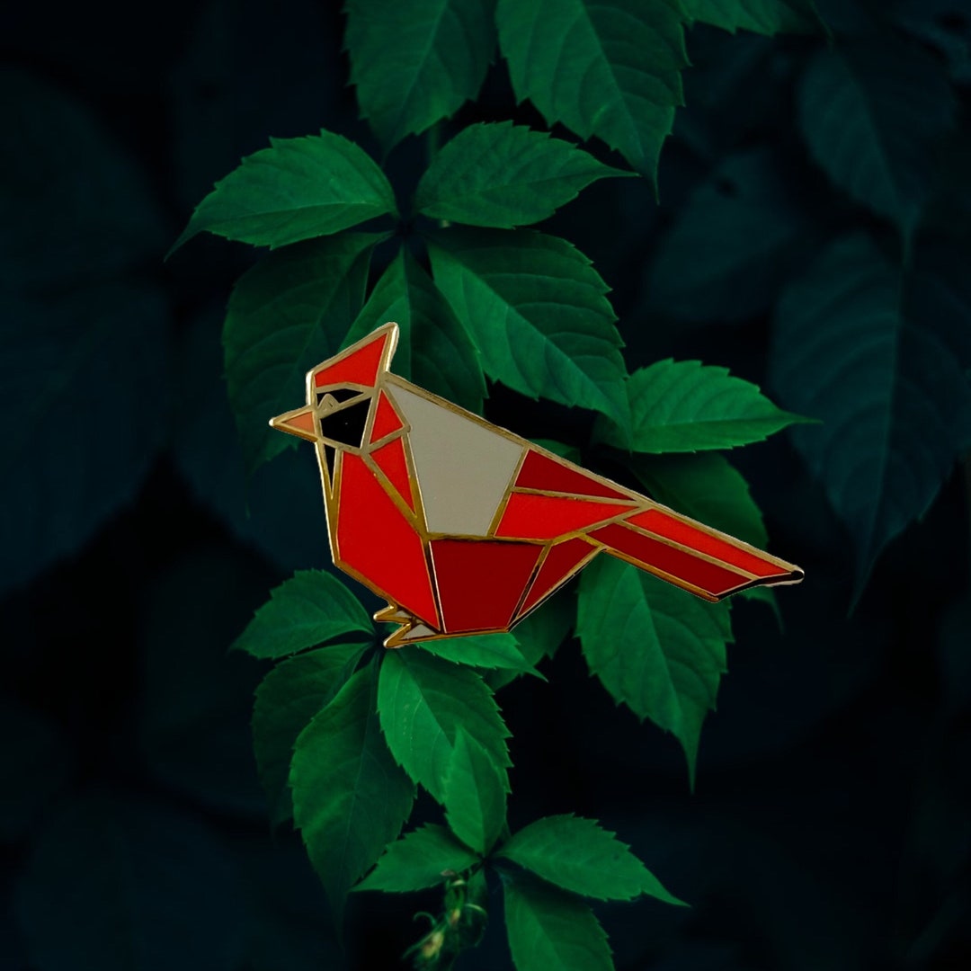 PREORDER: Cardinal Enamel Pin,bird Enamel Pin,origami Jewelry,cardinal ...