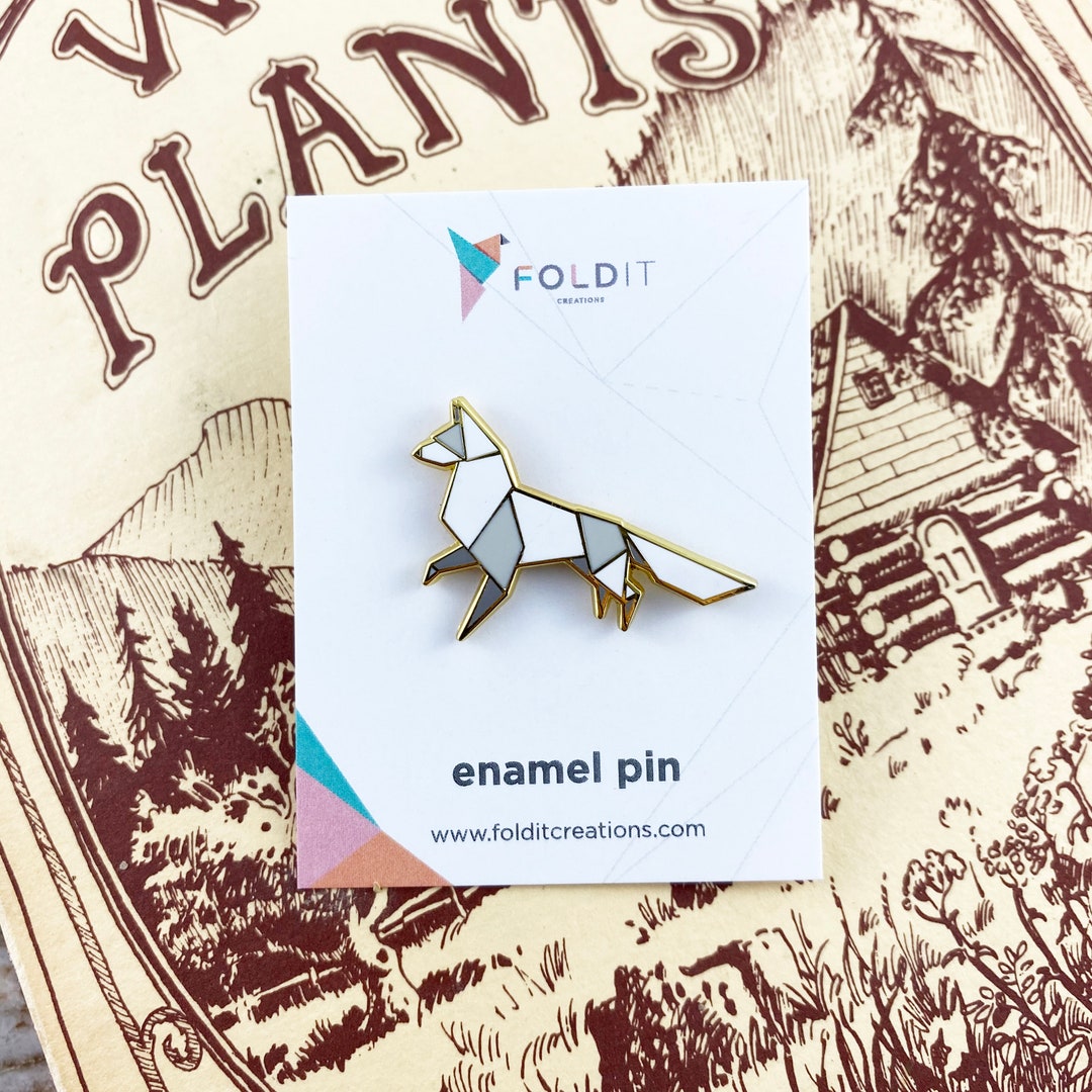 Origami Arctic Fox Enamel Pin: Gold Metal Fox Jewelry - Etsy