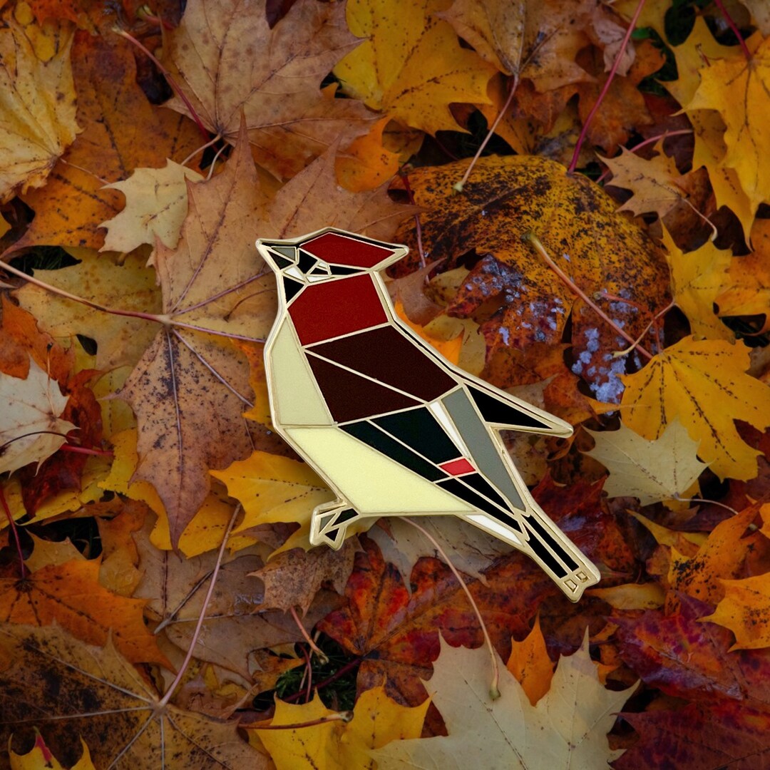 Cedar Waxwing Enamel Pin,bird Enamel Pin,origami Jewelry,cedar Waxwing ...
