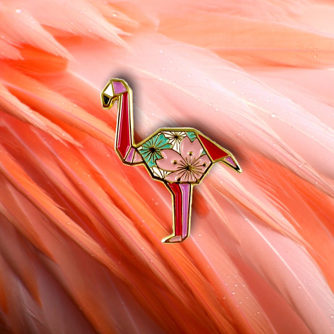 Origami Flamingo Enamel Pin: Golden Bird Lover Gift - Etsy