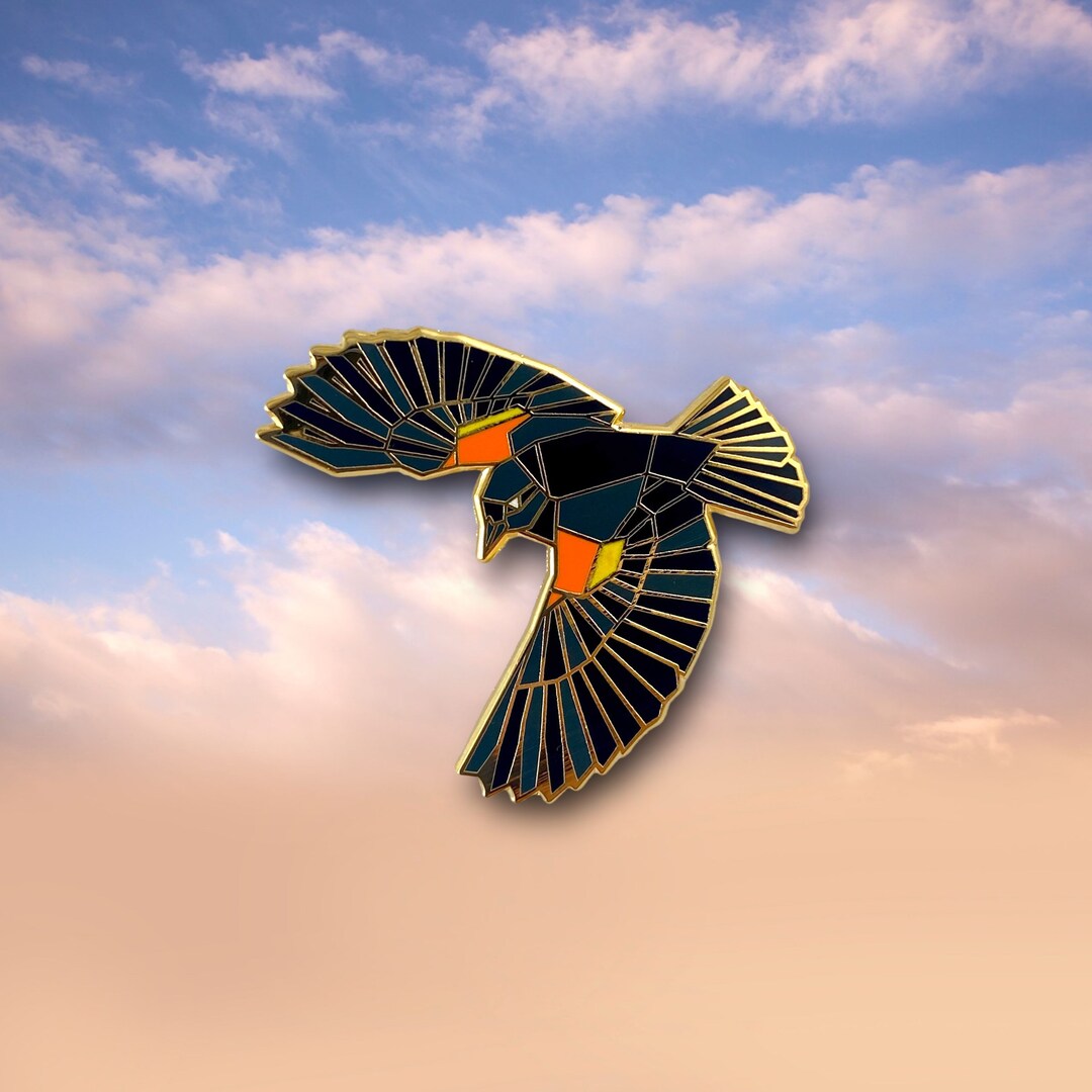 Red-winged Black Bird Pin, Enamel Pin,bird Enamel Pin,origami Jewelry ...