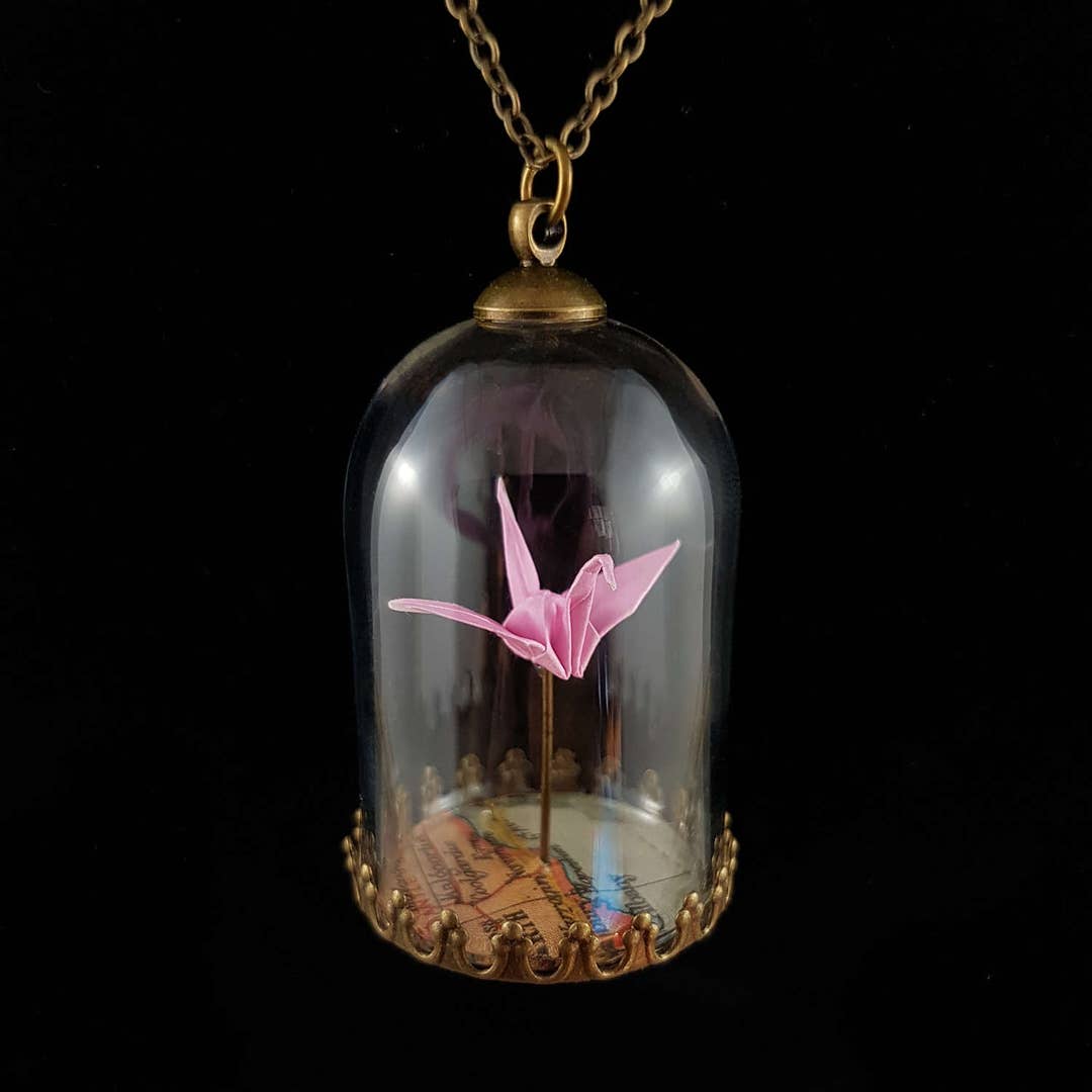Origami Crane Terrarium Necklace,terrarium Jewelry,origami Crane ...