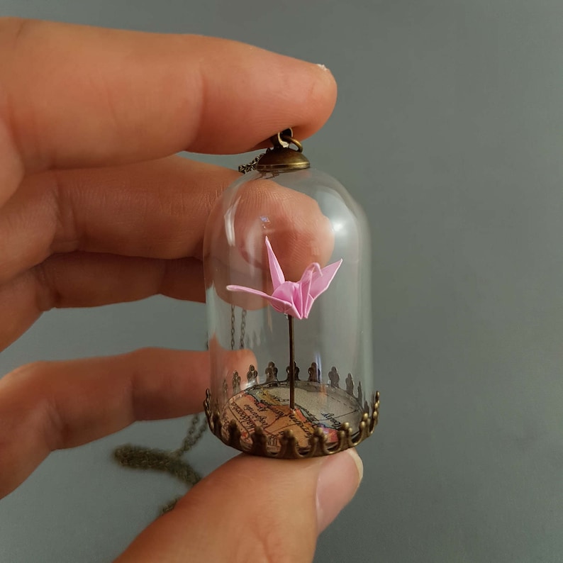Origami Crane Terrarium Necklaceterrarium Jewelryorigami | Etsy