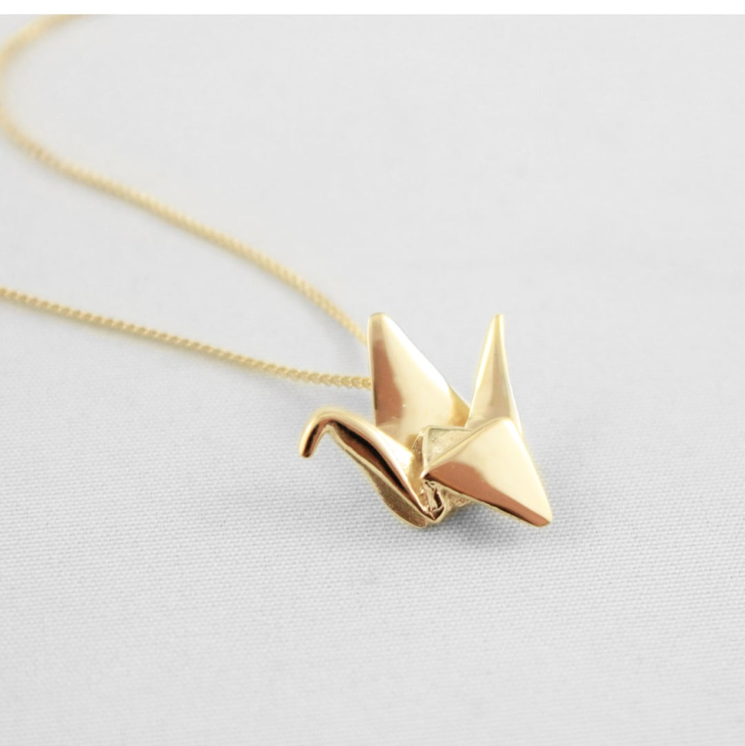 10k Gold Origami Crane Necklace: 3D Printed Paper Crane Pendant - Etsy