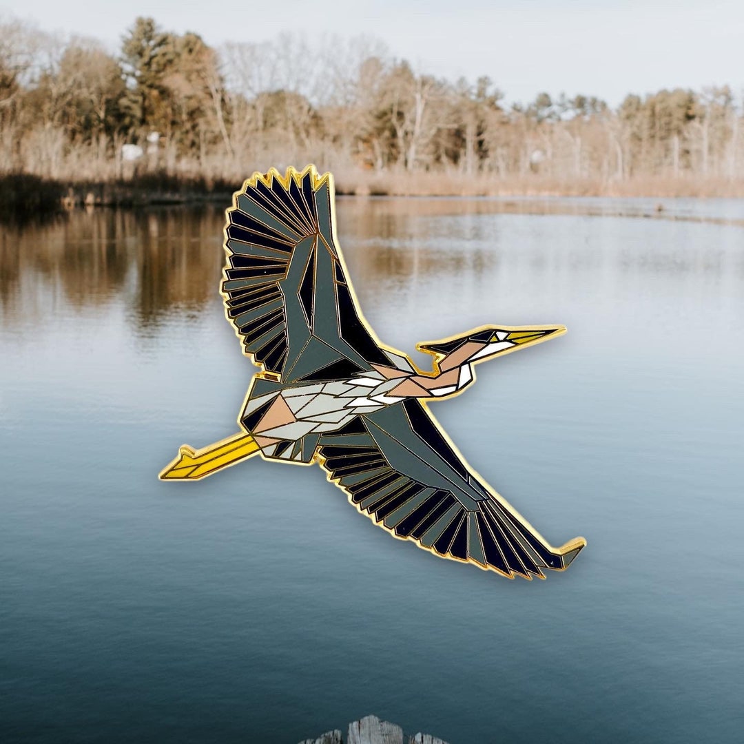 Great Blue Heron Enamel Pin,bird Enamel Pin,origami Jewelry,bird Lover ...