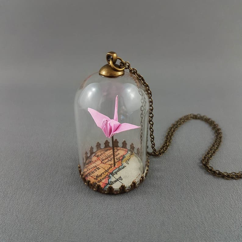 Origami Crane Terrarium Necklaceterrarium Jewelryorigami | Etsy
