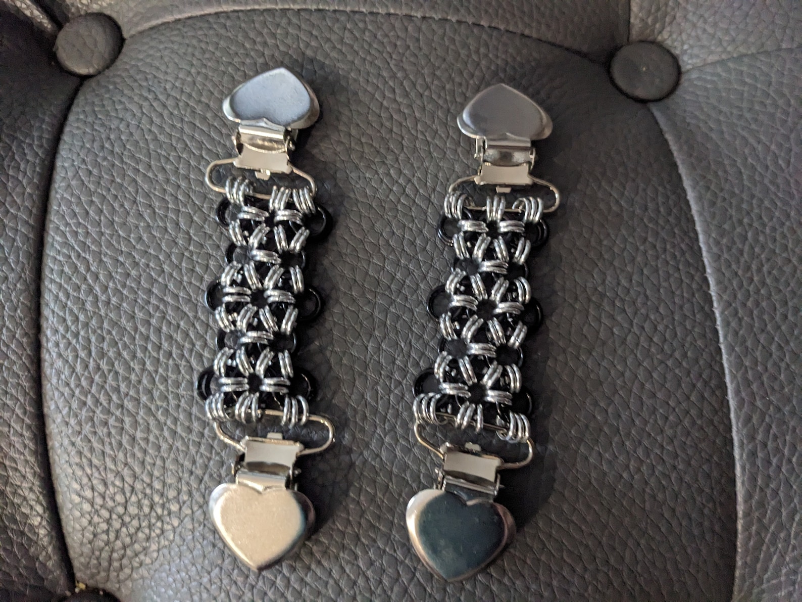 Black and Silver Heart Clip Chainmail Skirt Lifters (1 Pair), Garters ...