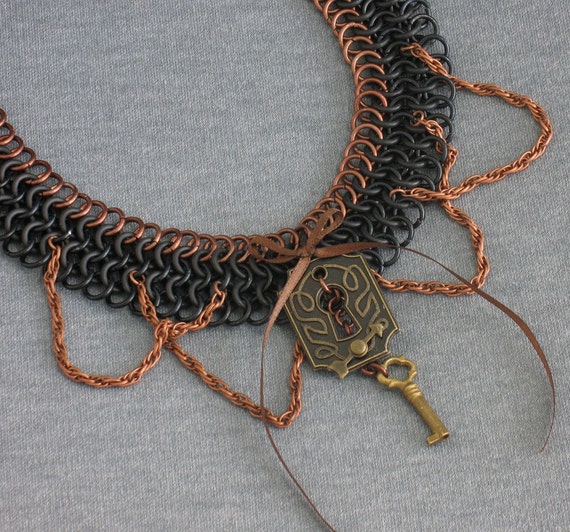 Lock and Key Steampunk Lolita Chainmail Choker in Black and | Etsy