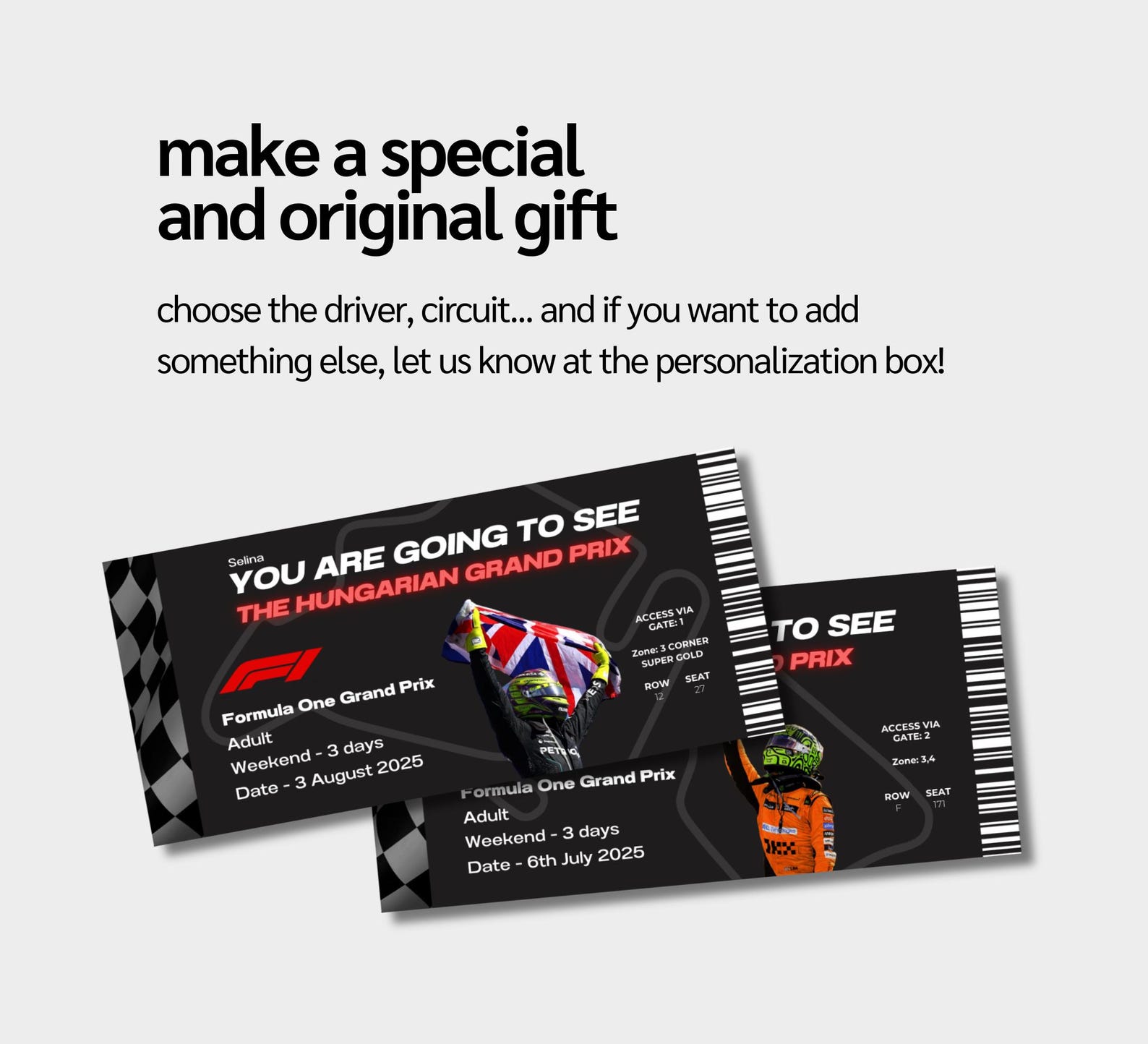 Tickets F1 Personalizados Formula 1 Aston Martin Ferrari Personalizar ...