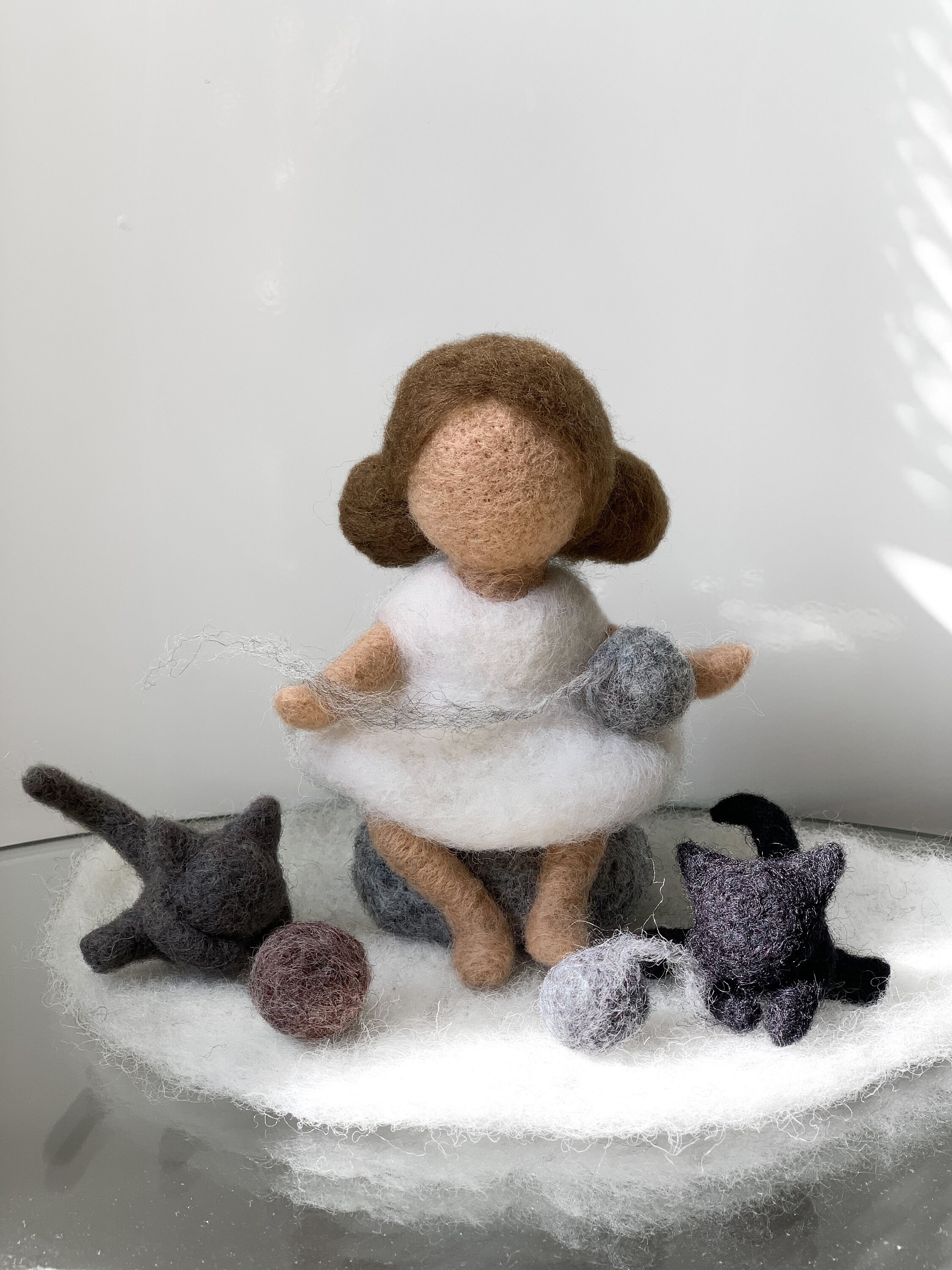 Needle Felted Doll, Eco Wool Baby, Soft Sculpture Girl and Cat, Felted ...