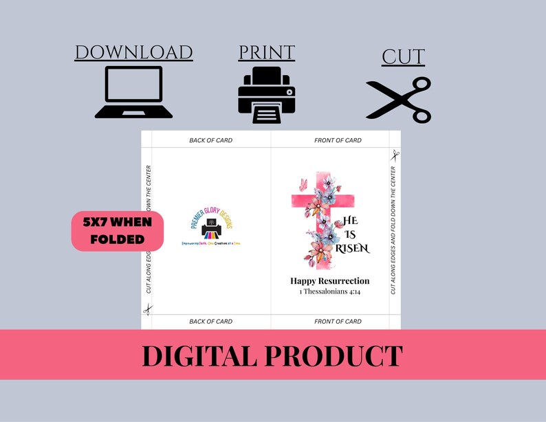 Printable He is Risen Card – Happy Resurrection Day Greeting Card | 5x7 ...