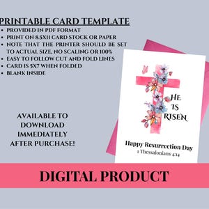 Printable He is Risen Card – Happy Resurrection Day Greeting Card | 5x7 ...