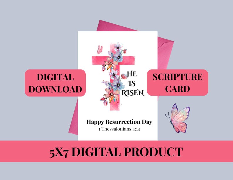 Printable He is Risen Card – Happy Resurrection Day Greeting Card | 5x7 ...