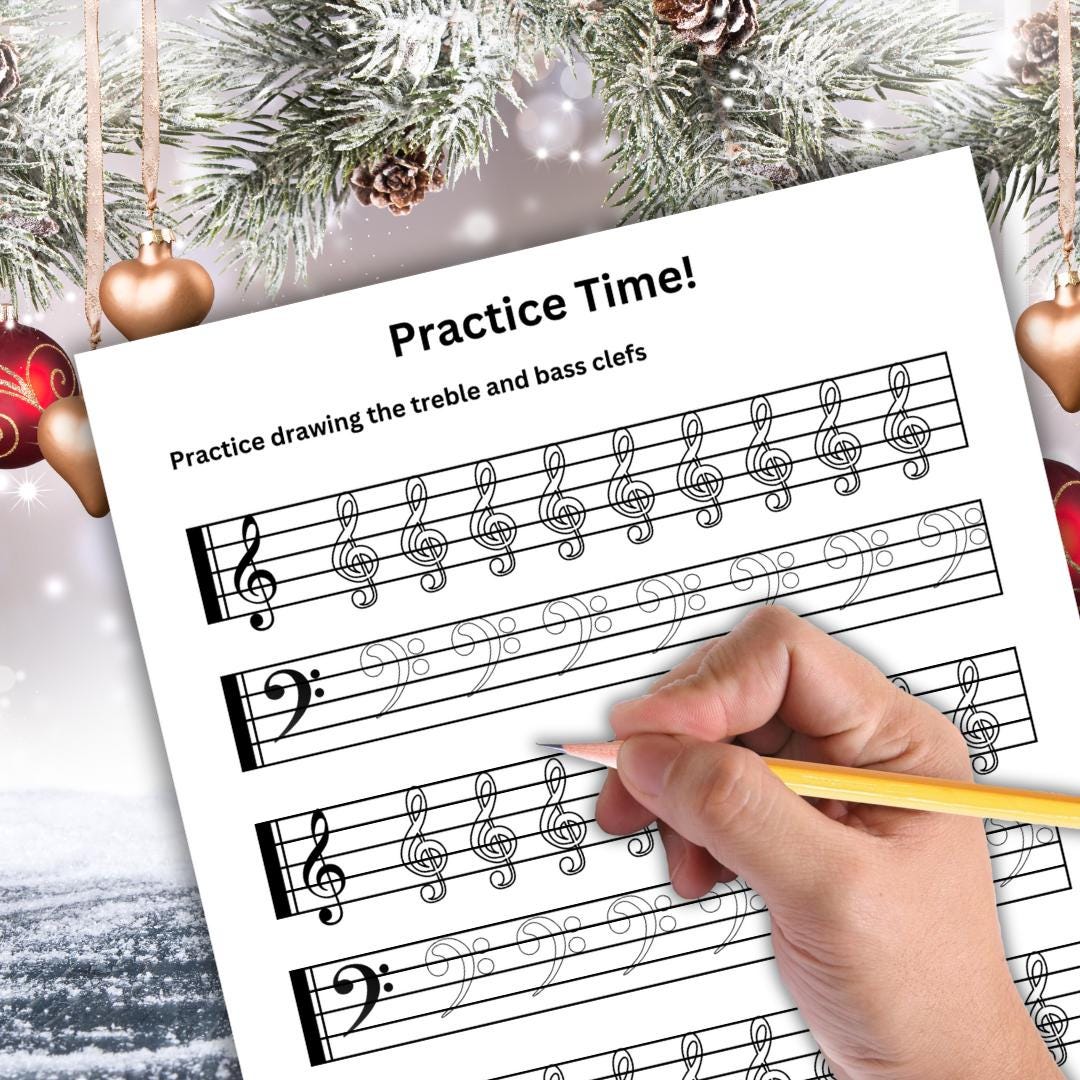 Printable Treble & Bass Clef Practice Sheet: Music Student Worksheet ...