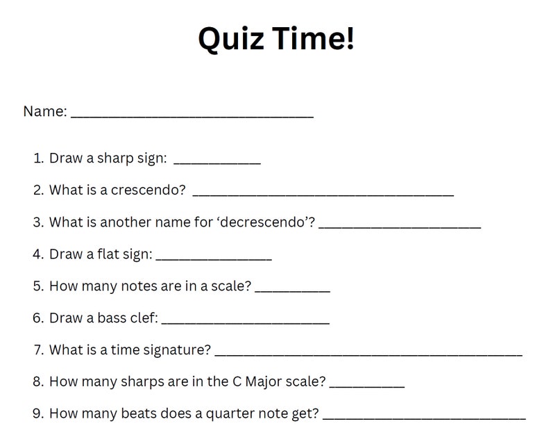 Printable Quiz on Music Theory for Students Piano Theory Quiz Resource ...